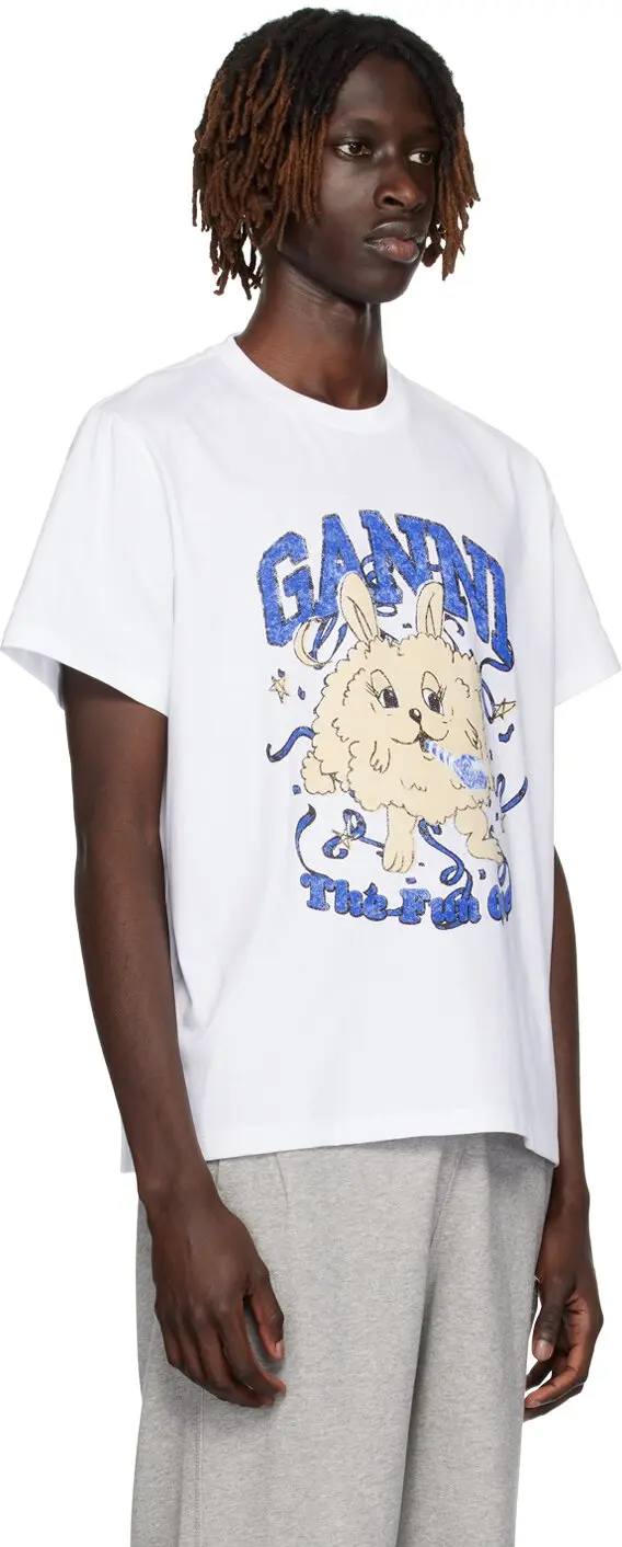 Ganni White Fun Bunny T-Shirt In 151 Bright White - 42% Off